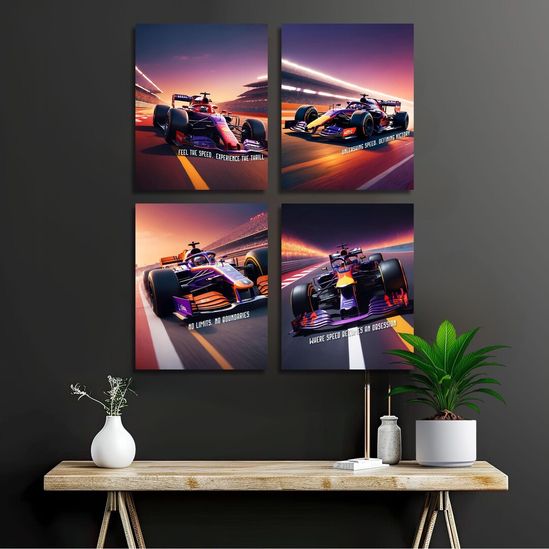Formula 1 Racing Posters: Dynamic F1 Wall Art, Set of 4 (digital ...