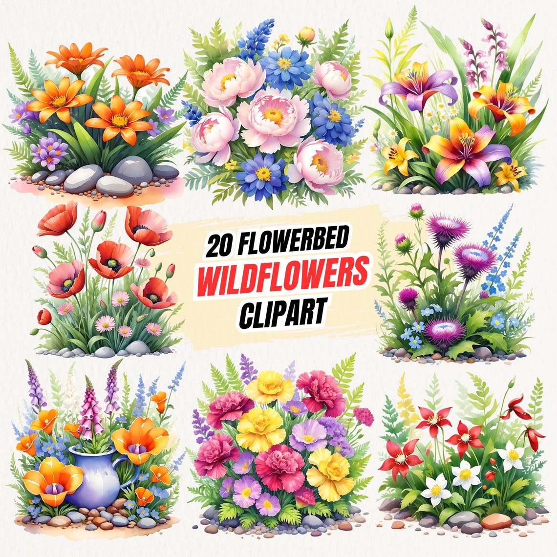Vibrant Wildflower Clipart Collection - 20 Floral Arrangements - Etsy