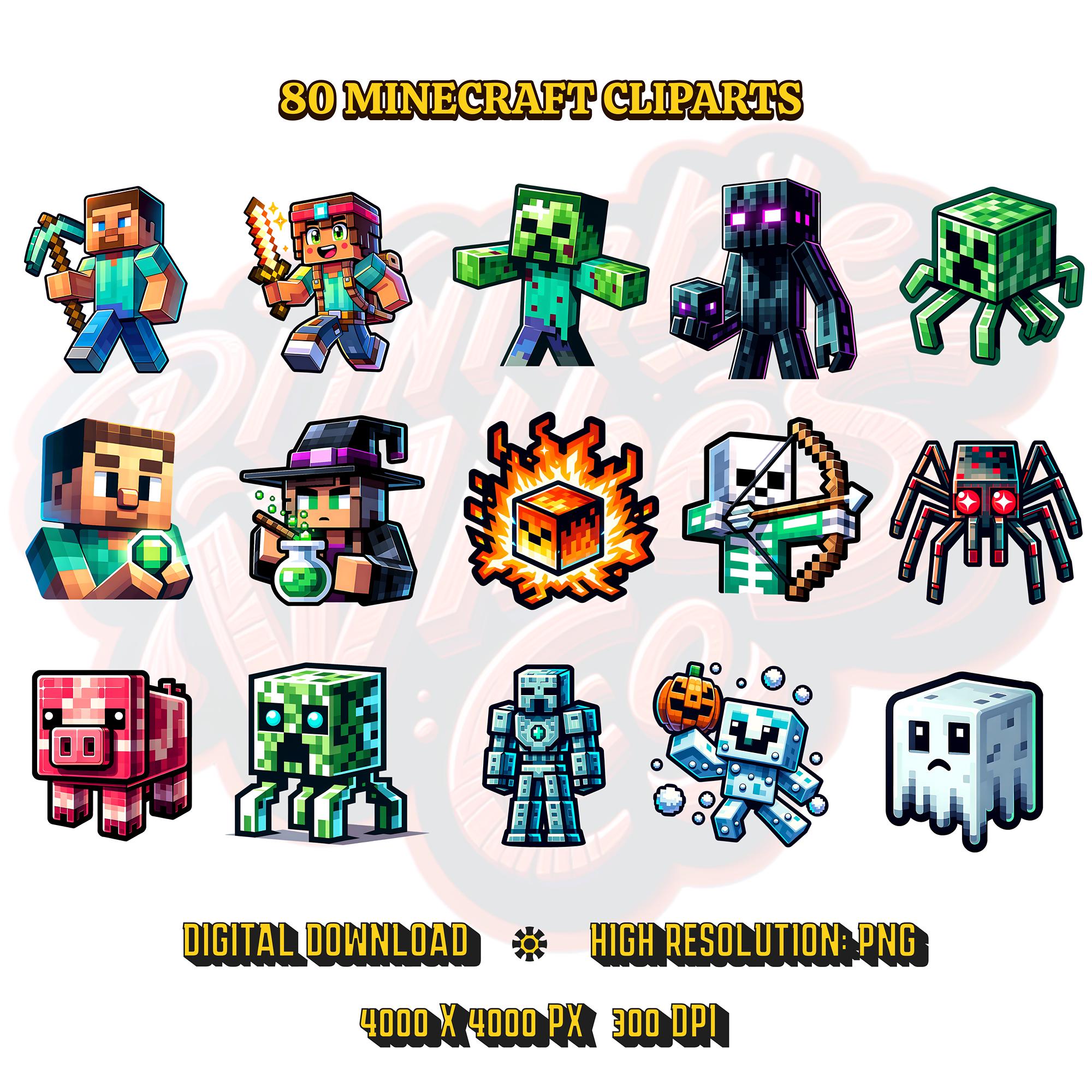 Minecraft-inspired Digital Cliparts - Printable Stickers, Icons, and ...