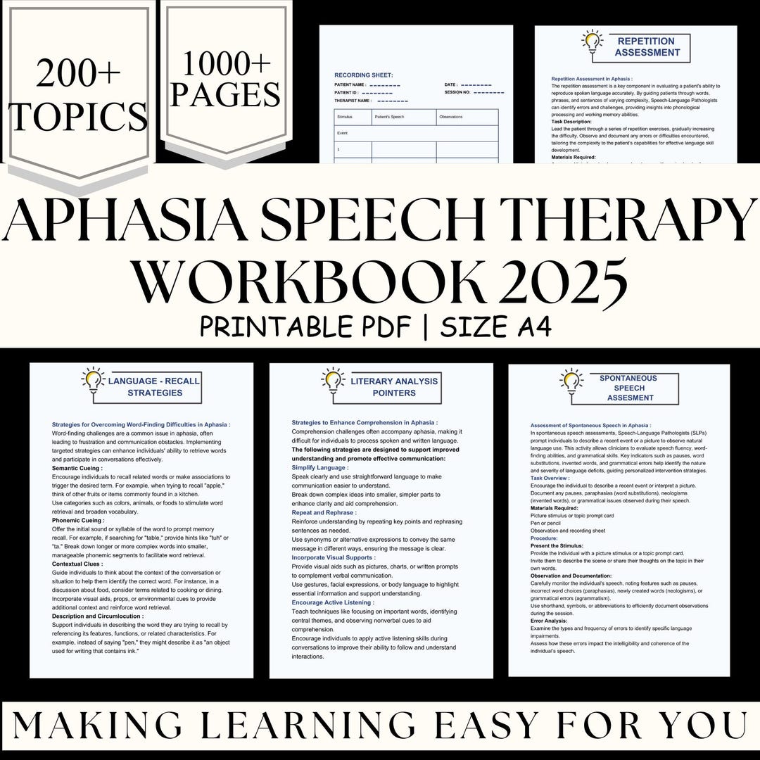 Aphasia Pack, PDF, Patient Handouts, Worksheets, Resources, Stroke, CVA ...
