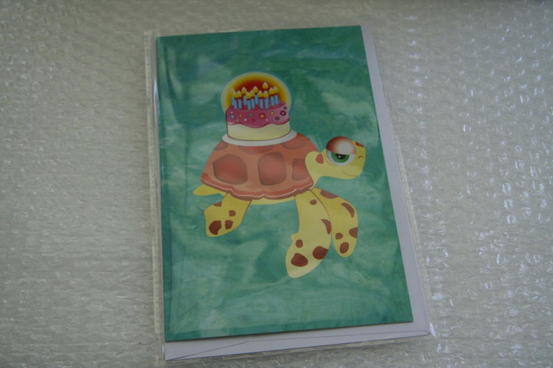 Sea Turtle Happy Birthday Card W/ Cake on Top of Shell - Etsy