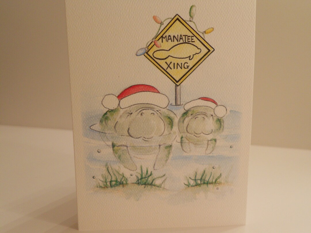 Manatees Crossing Christmas Greeting Card Merry Christmas 5 X 7 - Etsy