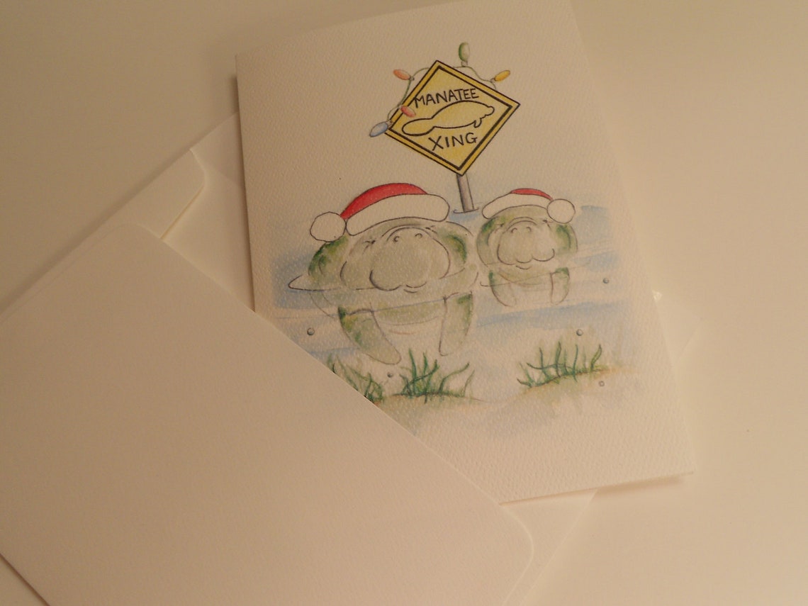Manatees Crossing Christmas Greeting Card Merry Christmas 5 X 7 - Etsy