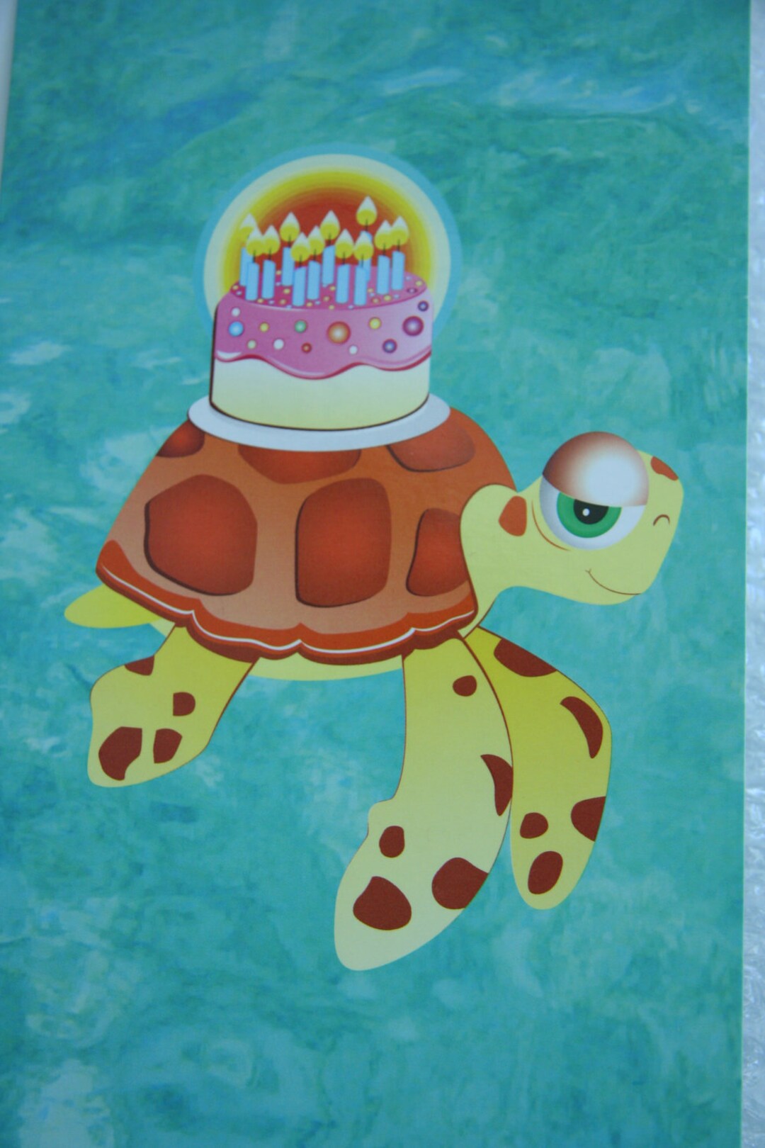 Sea Turtle Happy Birthday Card W/ Cake on Top of Shell - Etsy