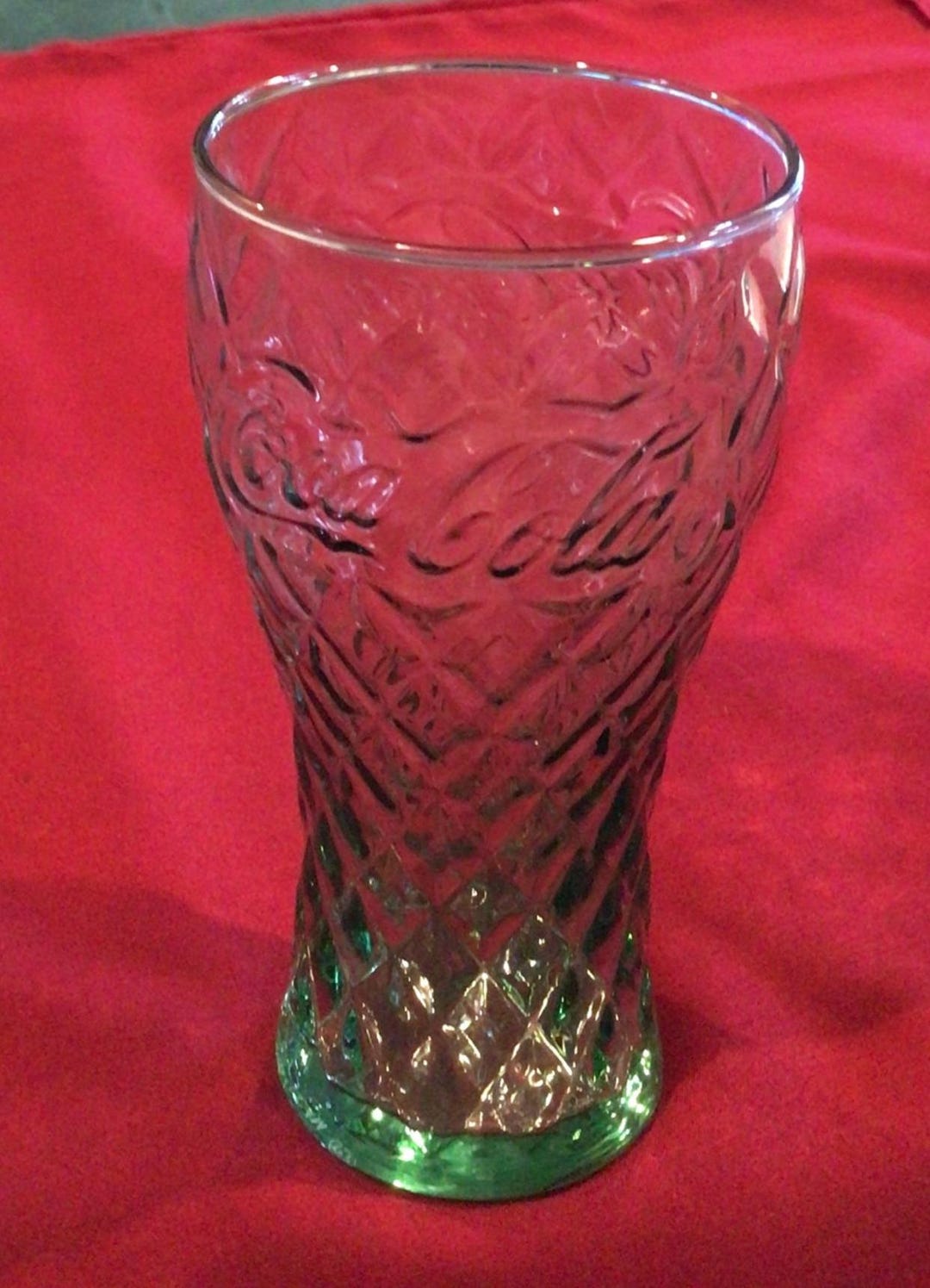 Vintage Green Coca-cola Glass With Geometric Design. Cup Stands 5.75 ...