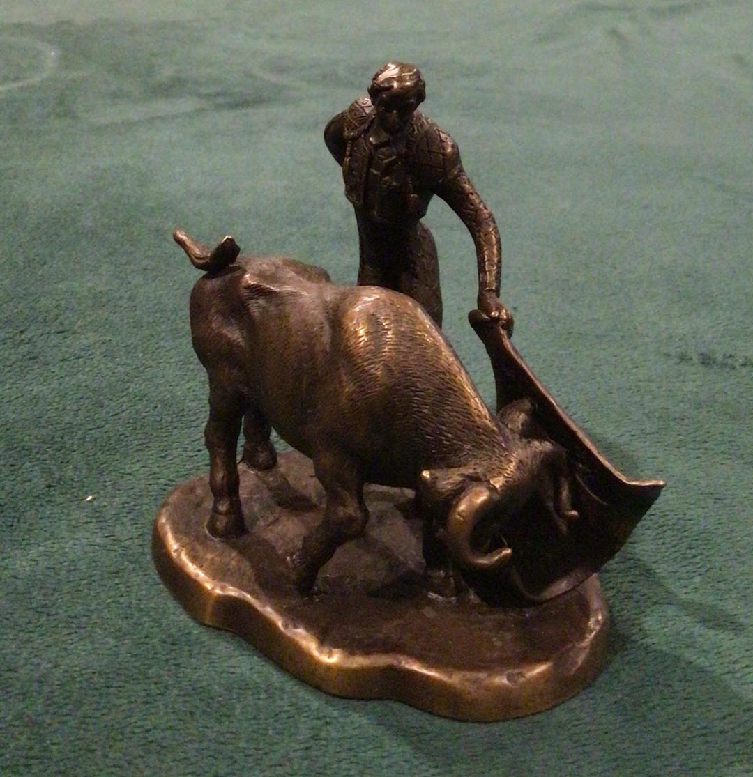 Vintage Sculpted Bronze Matador Bull Fighter Statue With Angry Bull ...