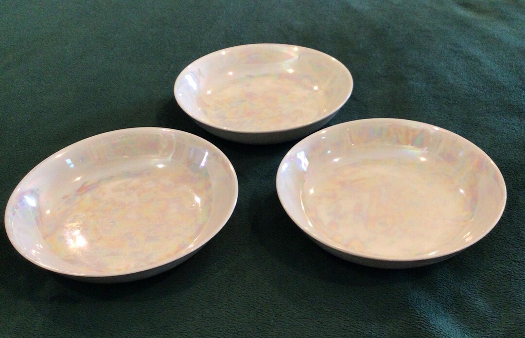 Set of 3 White Iridescent Lusterware Dishes From Japan. Each Measures a ...
