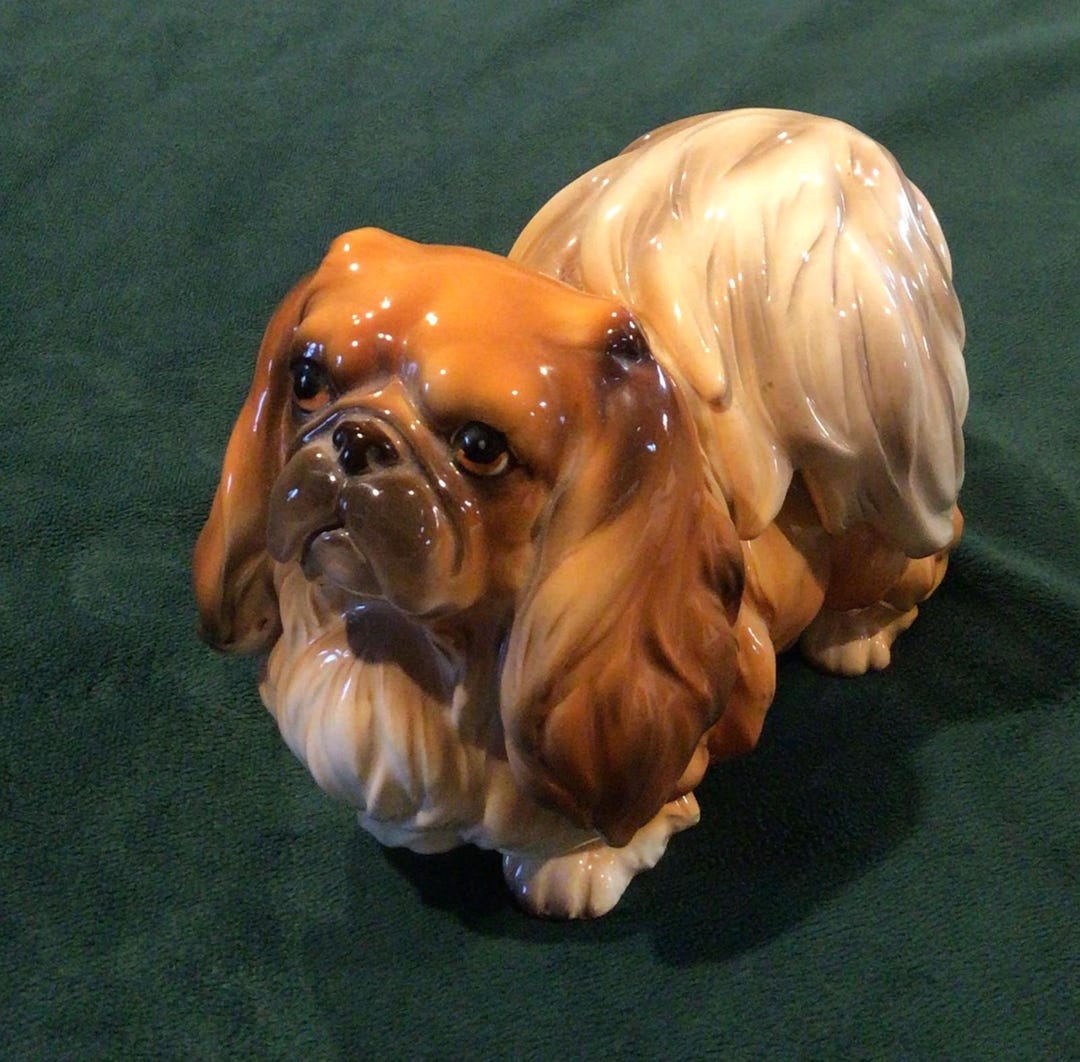 Vintage Bone China Pekingese Dog Statue Hand Painted and Made by ...