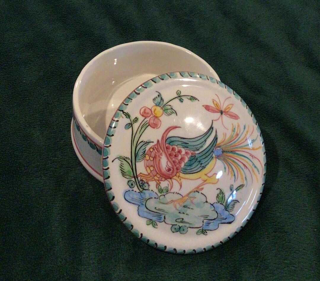 Anfora Agueda Portugal Hand Painted Covered Vanity Dish Featuring a ...