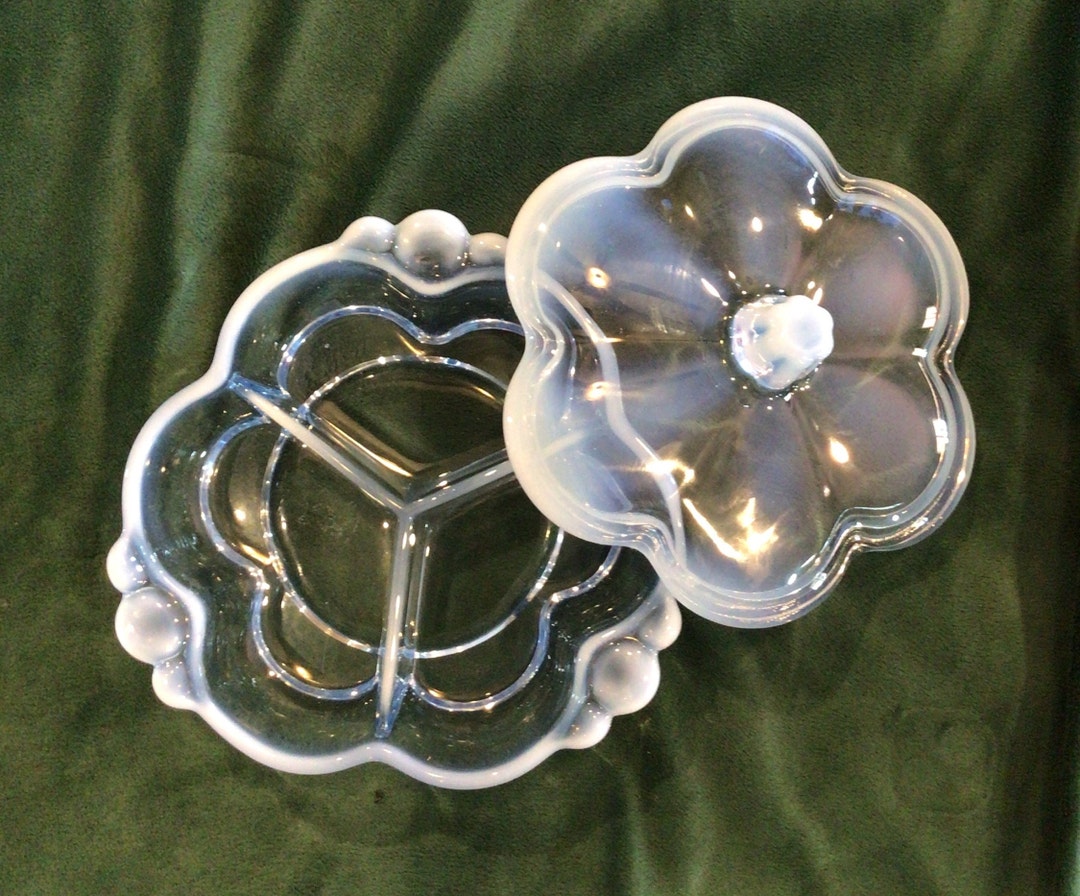 Duncan Miller Canterbury Blue Opalescent Covered Dish - Etsy