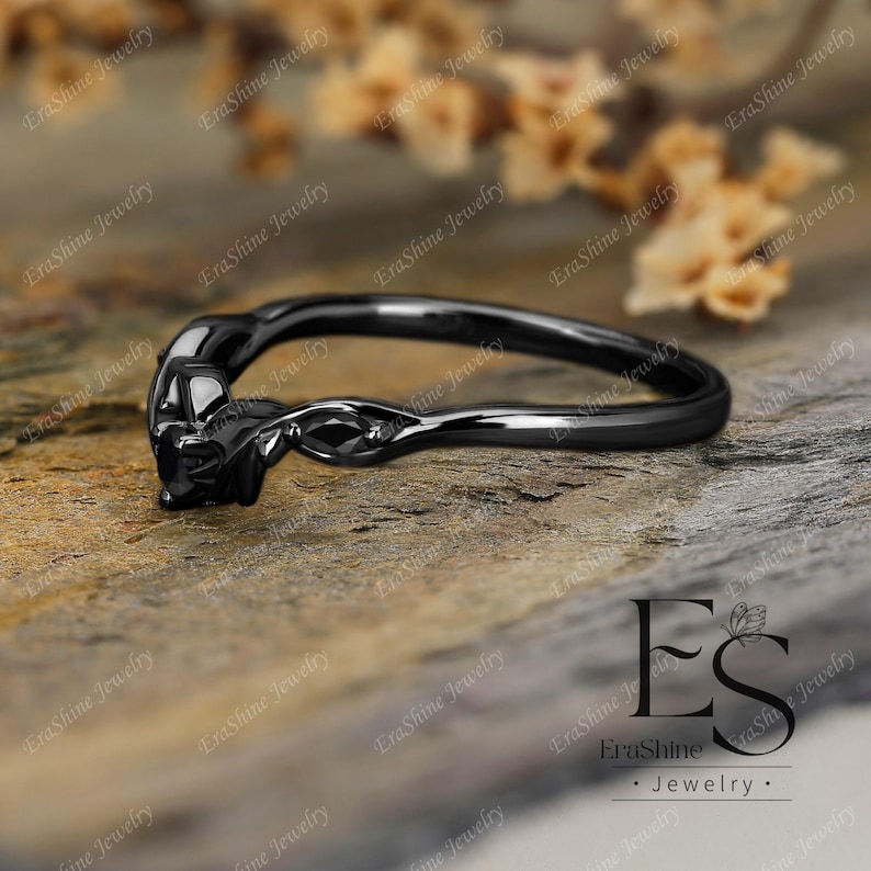 Solid Black Gold Natural Black Onyx Nature Inspired Leaf Band for Women ...