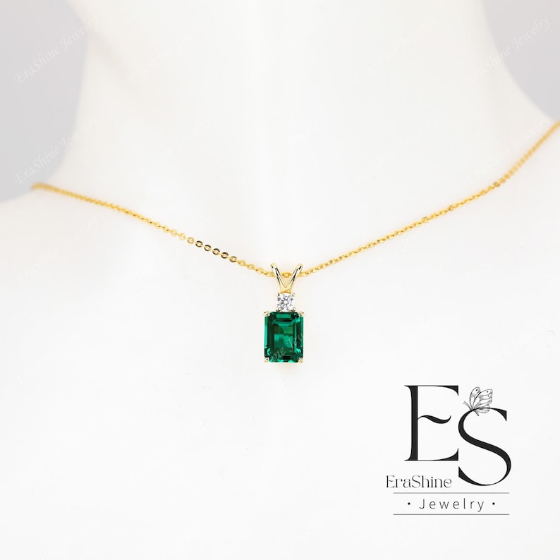 2.0CT Emerald Cut Lab Created Emerald Pendant Necklace for Women Mayc ...