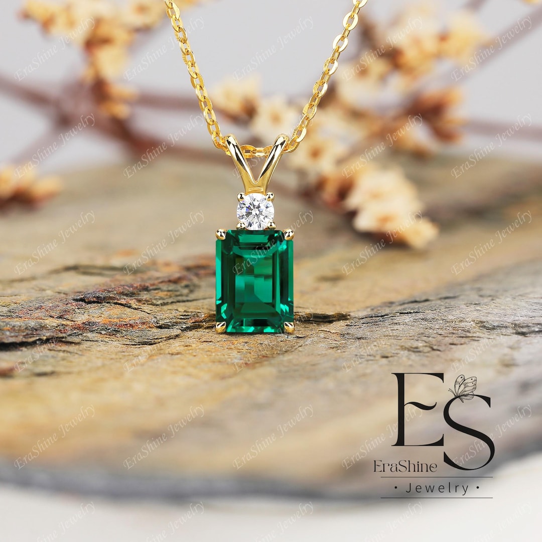 2.0CT Emerald Cut Lab Created Emerald Pendant Necklace for Women Mayc ...