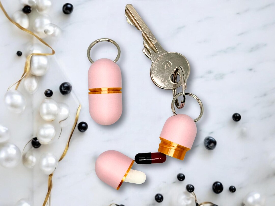 Compact Pillbox Keychain Pastel Pink and Gold Deluxe Edition, Elegant ...
