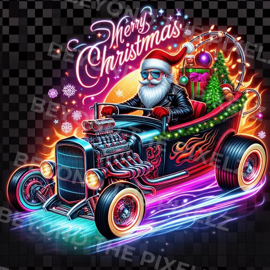 Hot Rod Santa Clause PNG Digital File Merry Christmas - Etsy