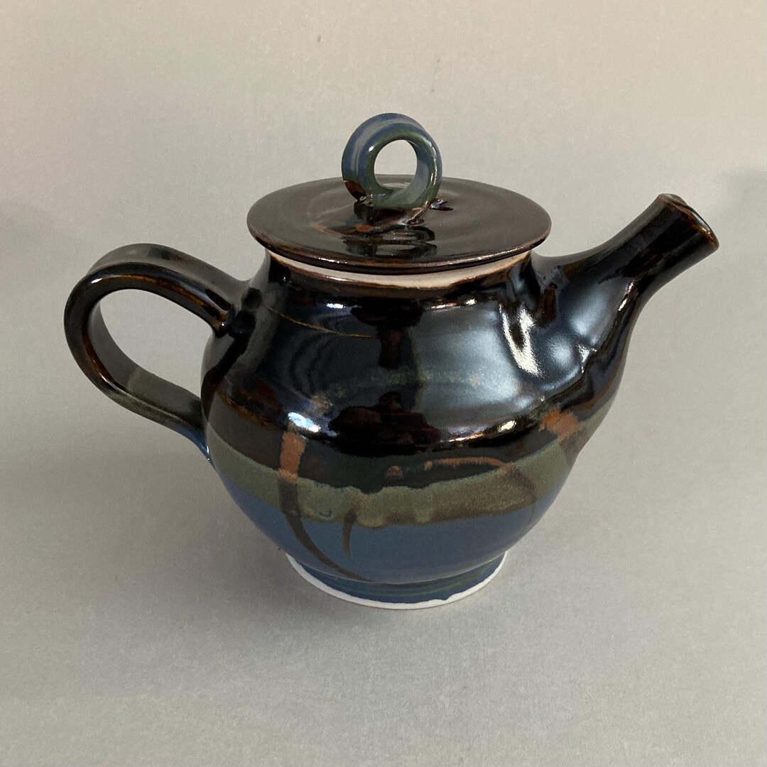 Porcelain Tea Pot: Tenmoku Brown & Blue Glaze, Built-in Strainer - Etsy