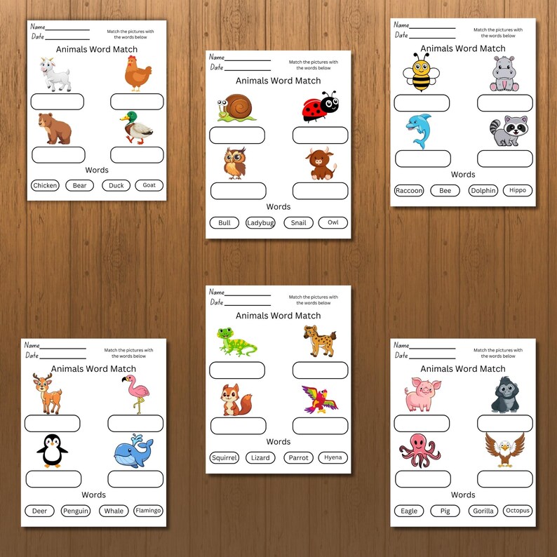 Animal Name Matching Game for Kids Educational Digital Activity ...