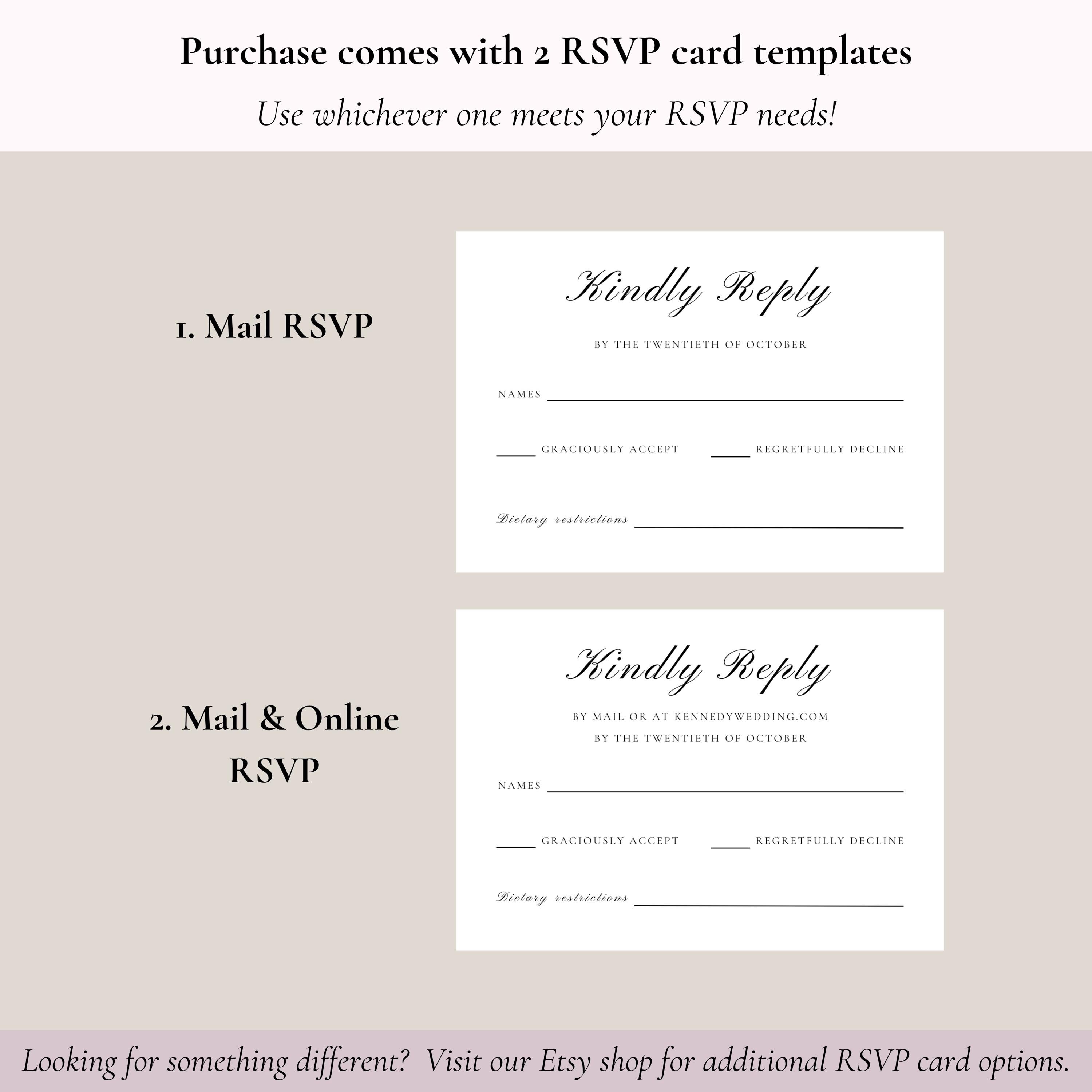 Elegant Wedding RSVP Card Templates [ 5x3.5 Response Card Editable ...