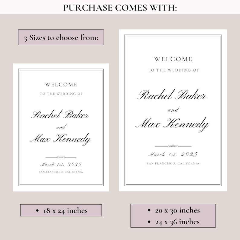 Elegant Wedding Welcome Sign Template With Classic Border [ 18x24 ...