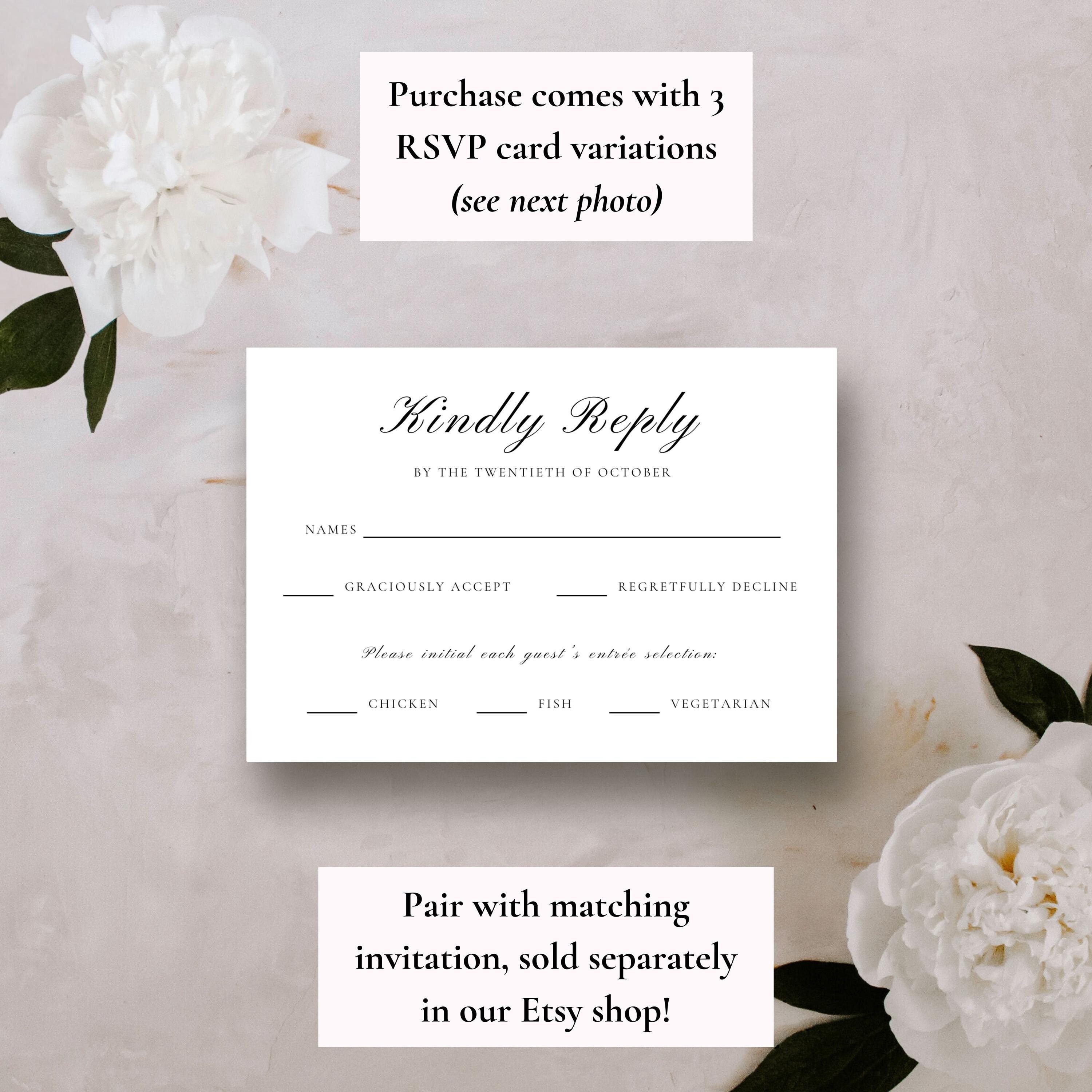 Elegant Wedding RSVP Card Templates With Meal Choice [ 5x3.5 Response ...