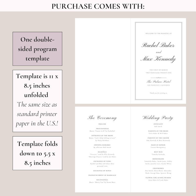 Elegant Wedding Program Template [ Classic Folded Wedding Program With ...