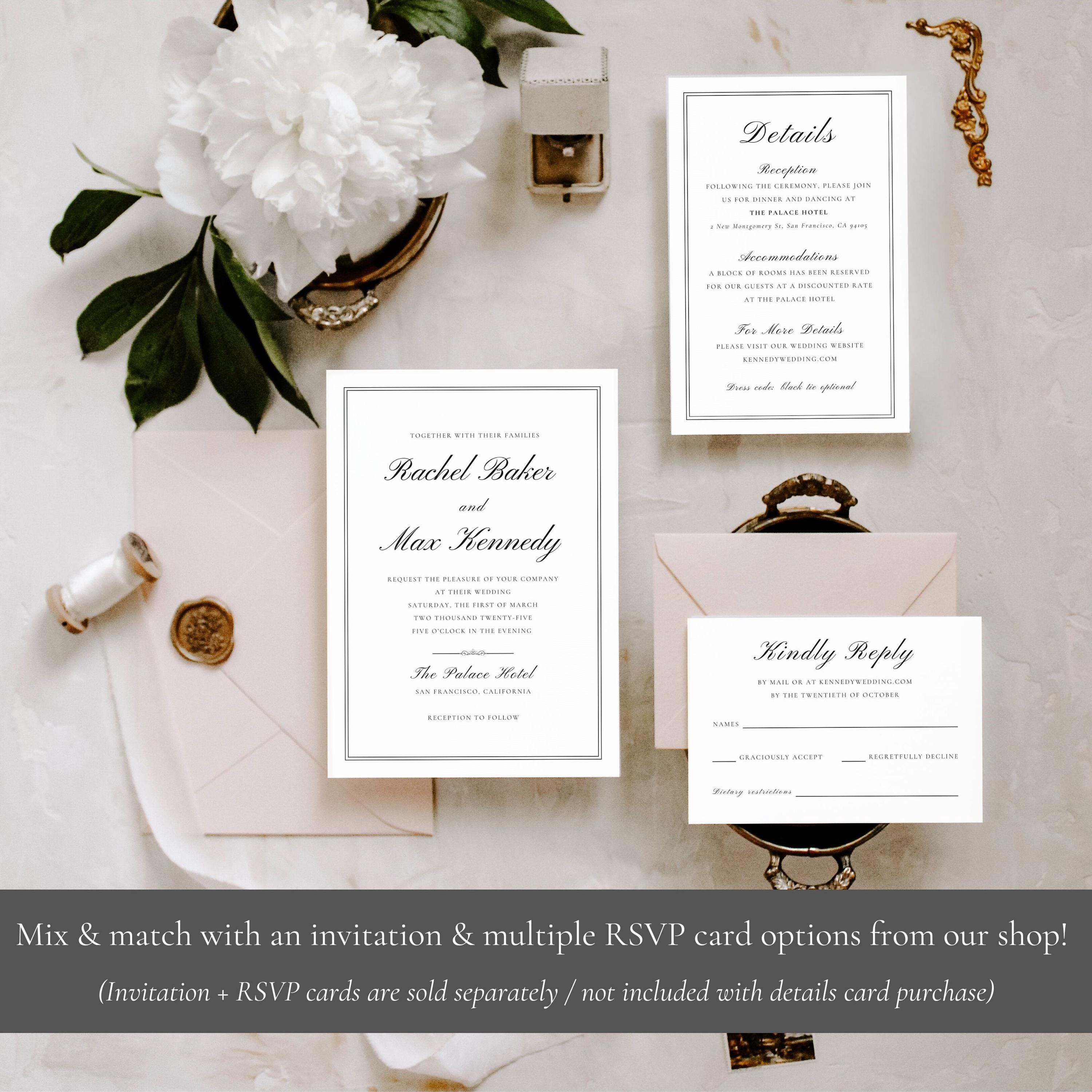 Elegant Wedding Details Card Template With Classic Border [ 4x6 Insert ...