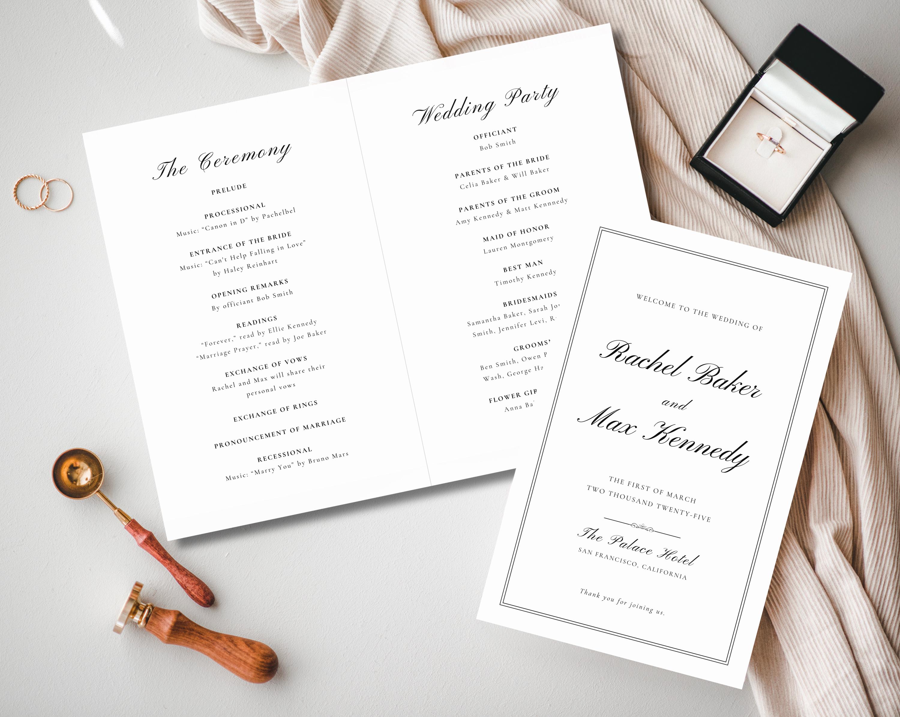 Elegant Wedding Program Template [ Classic Folded Wedding Program With ...