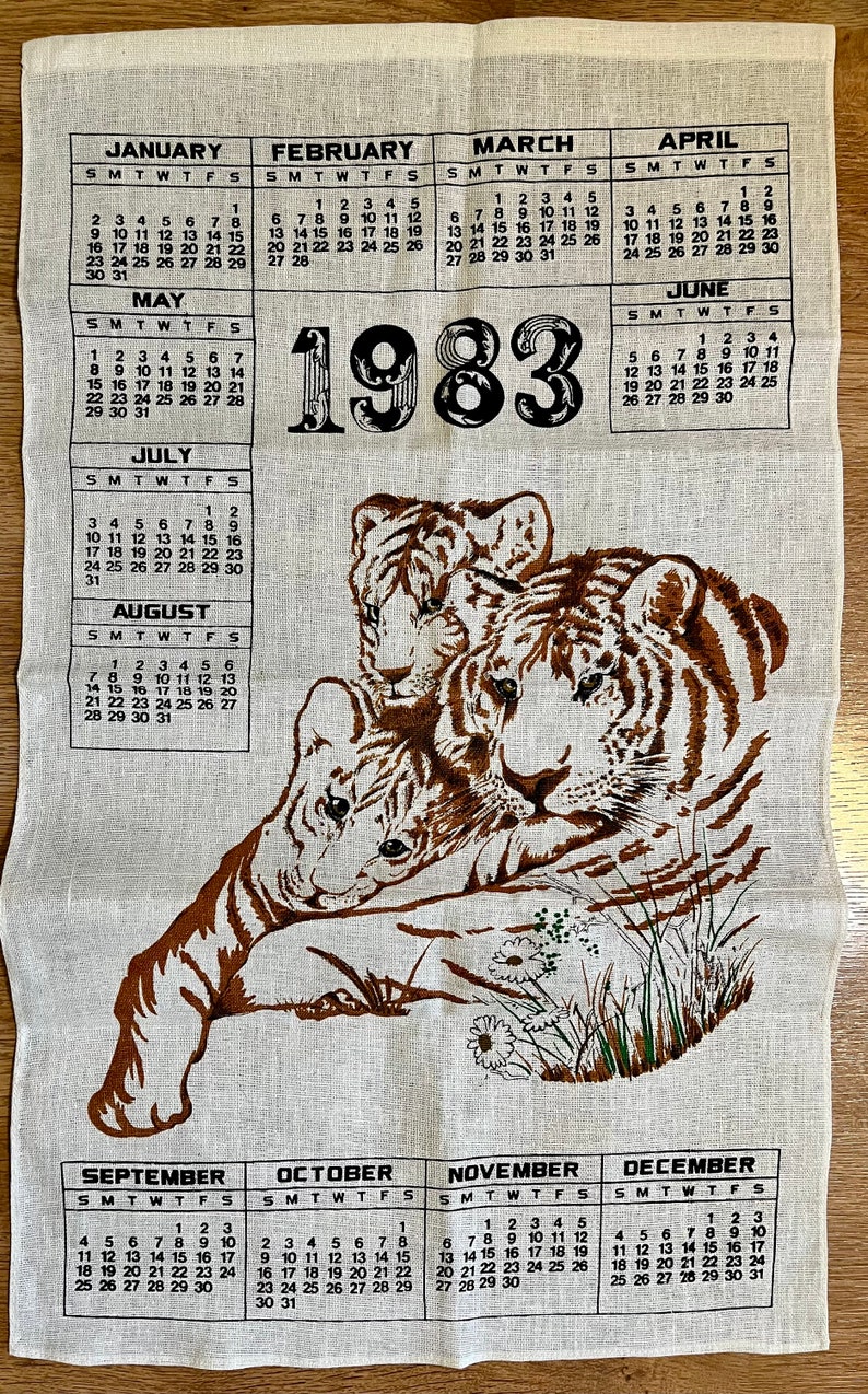 1983 Tiger and Cubs Linen Calendar Tea Towel - Etsy