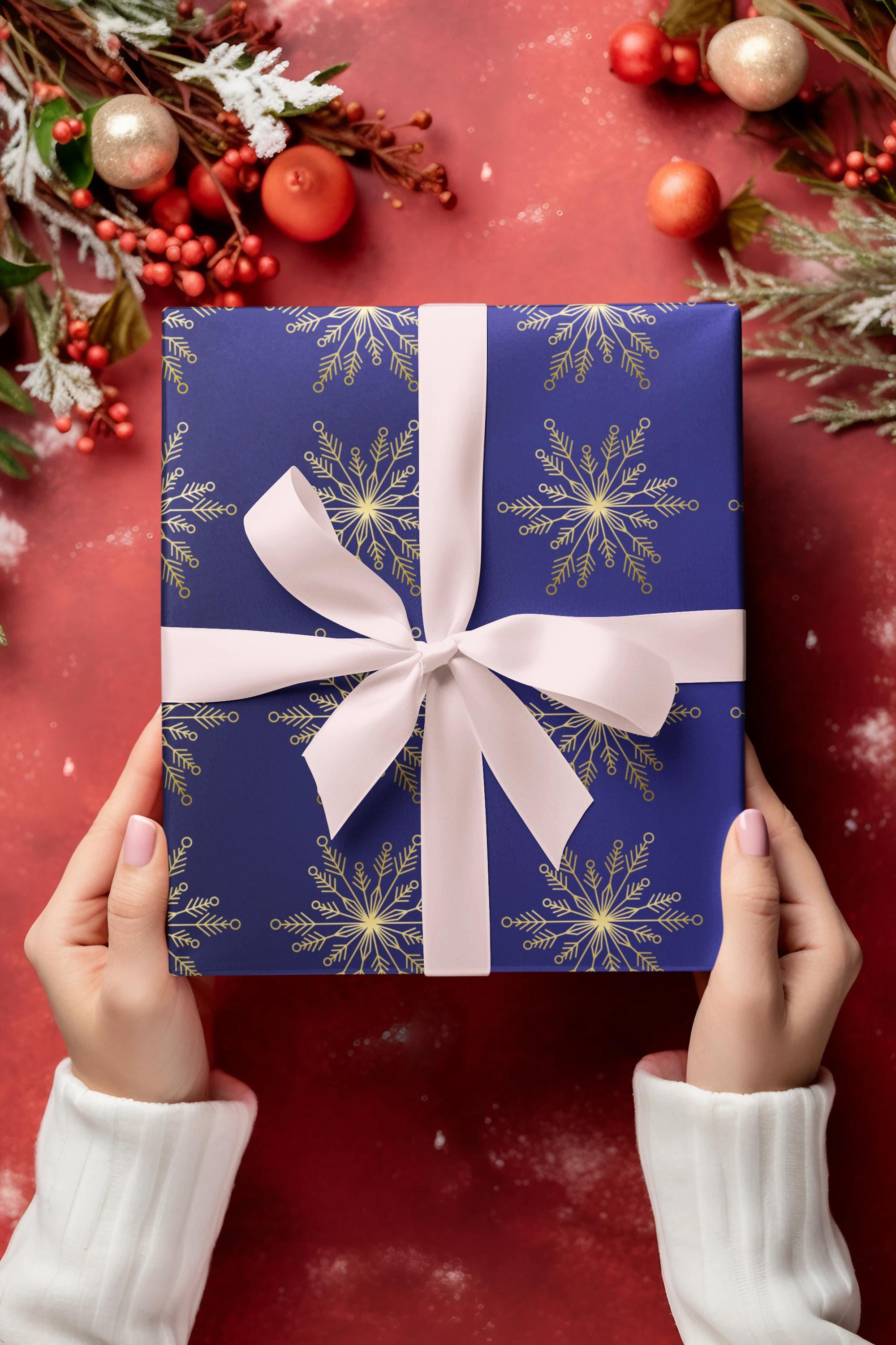 Gift Wrap Paper Luxury Navy Blue Gold Sparkling Snowflake Cozy Season ...