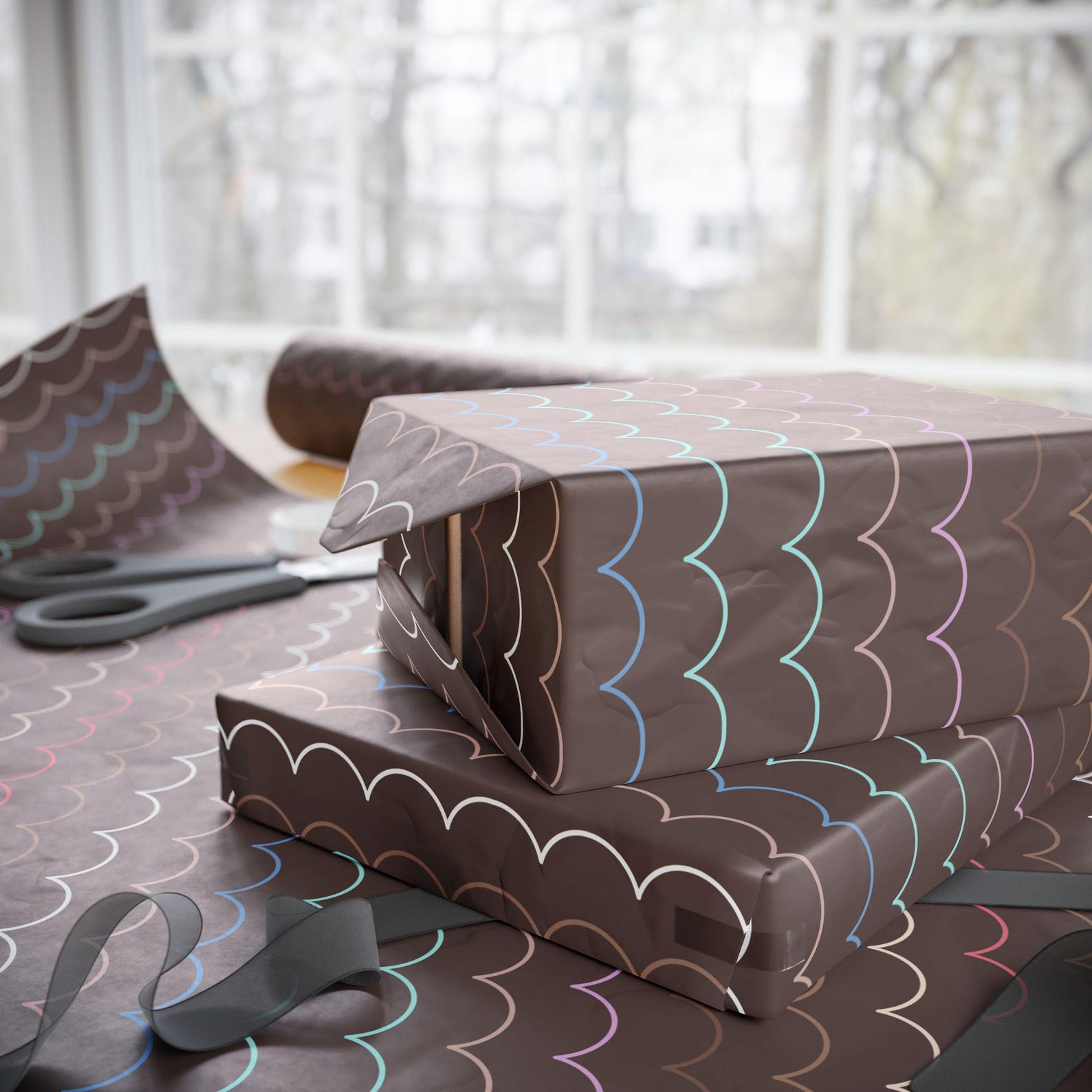 Mocha Wrapping Paper Scallop Pattern Gift Wrap Premium Roll Valentine ...