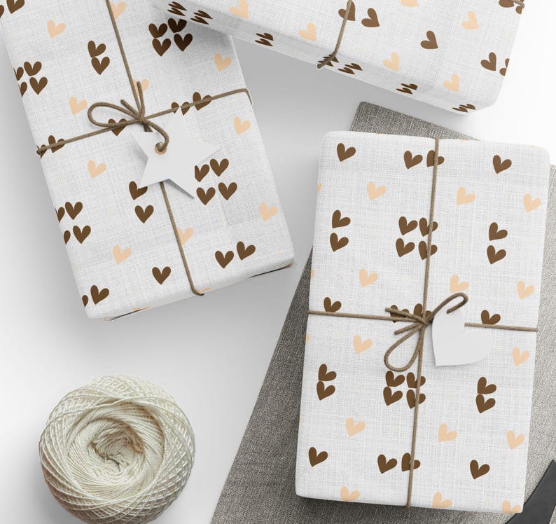 Brown Heart Wrapping Paper Valentine Minimalist Romantic Anniversary ...