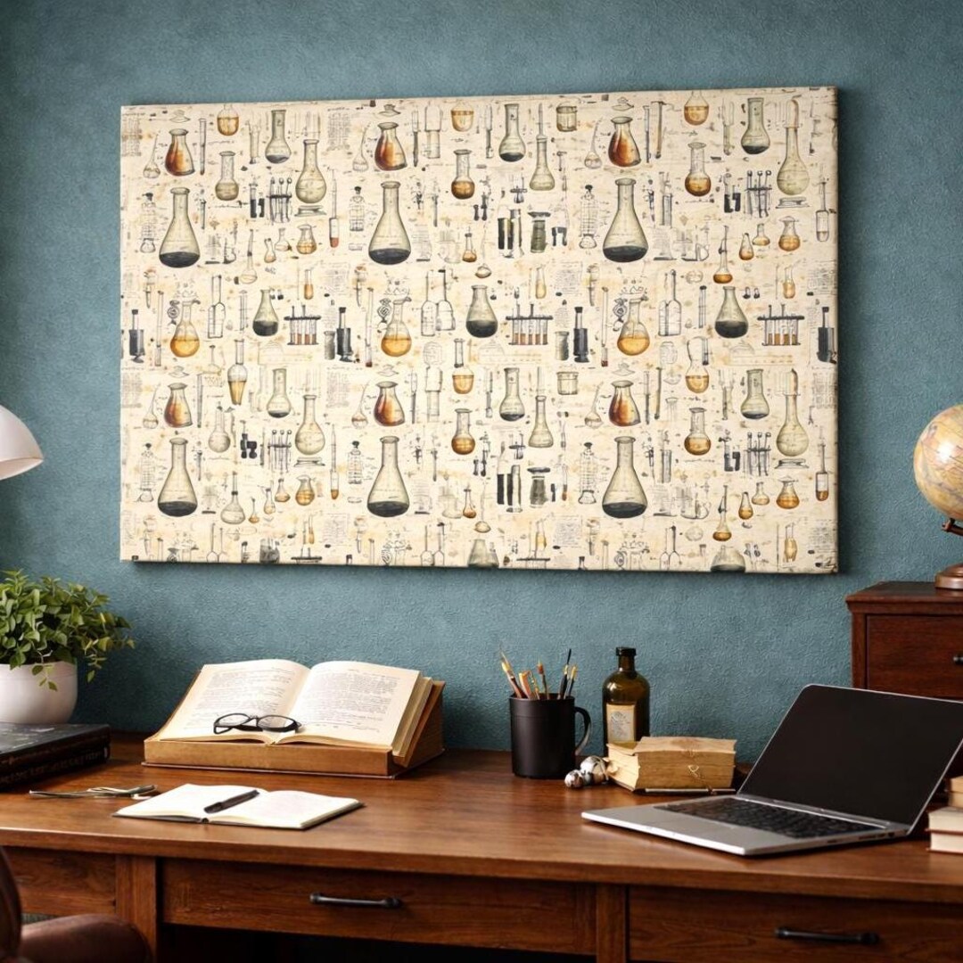 Science Lab Canvas Wrap Wall Art Chemistry Glassware Illustration ...