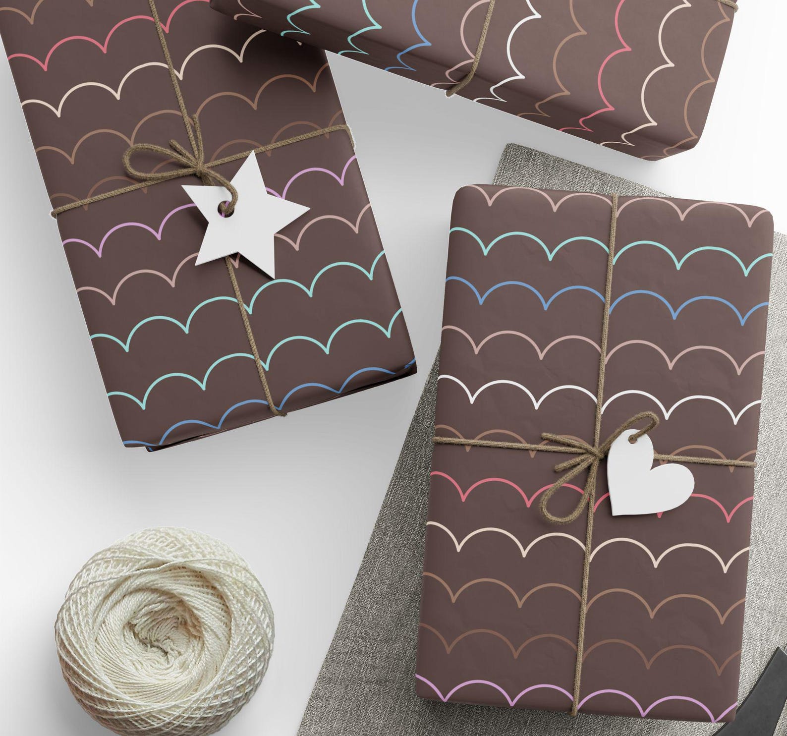 Mocha Wrapping Paper Scallop Pattern Gift Wrap Premium Roll Valentine ...