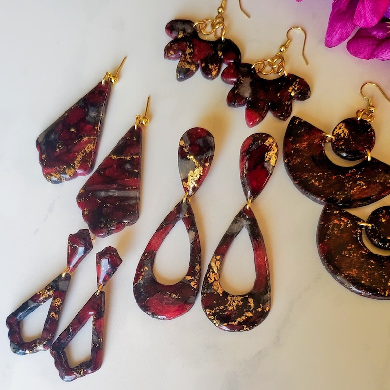 Burgundy Earrings - Etsy
