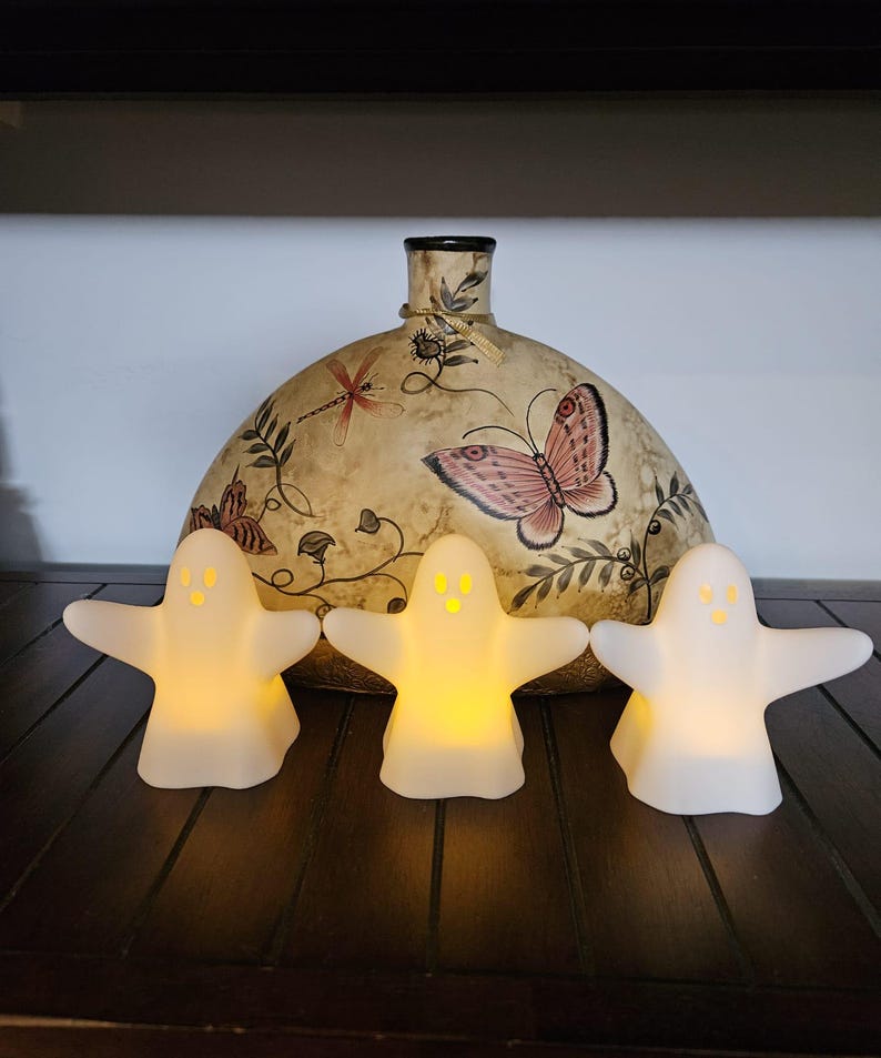 Handcrafted Spooky Ghost Tea Light Holders Halloween Decor Set of 3 for ...