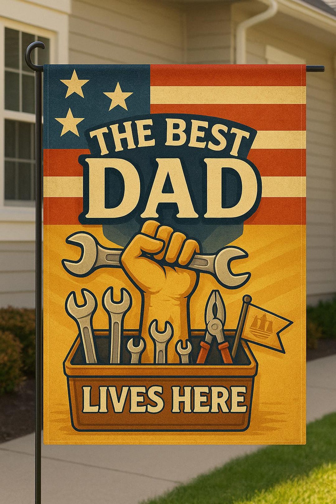 Happy Father’s Day Garden Flag, the Best Dad Lives Here Yard Sign, Tool ...