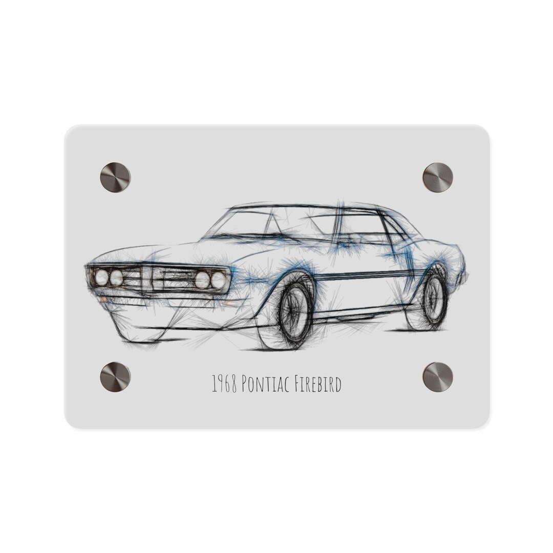 1968 Pontiac Firebird Sketch Acrylic Wall Art Panel | Retro Car ...