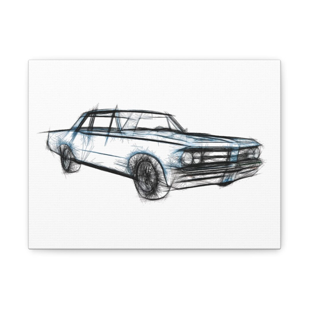 1964 Pontiac GTO Sketch Canvas Print, Aqua Vintage Car Art - Etsy