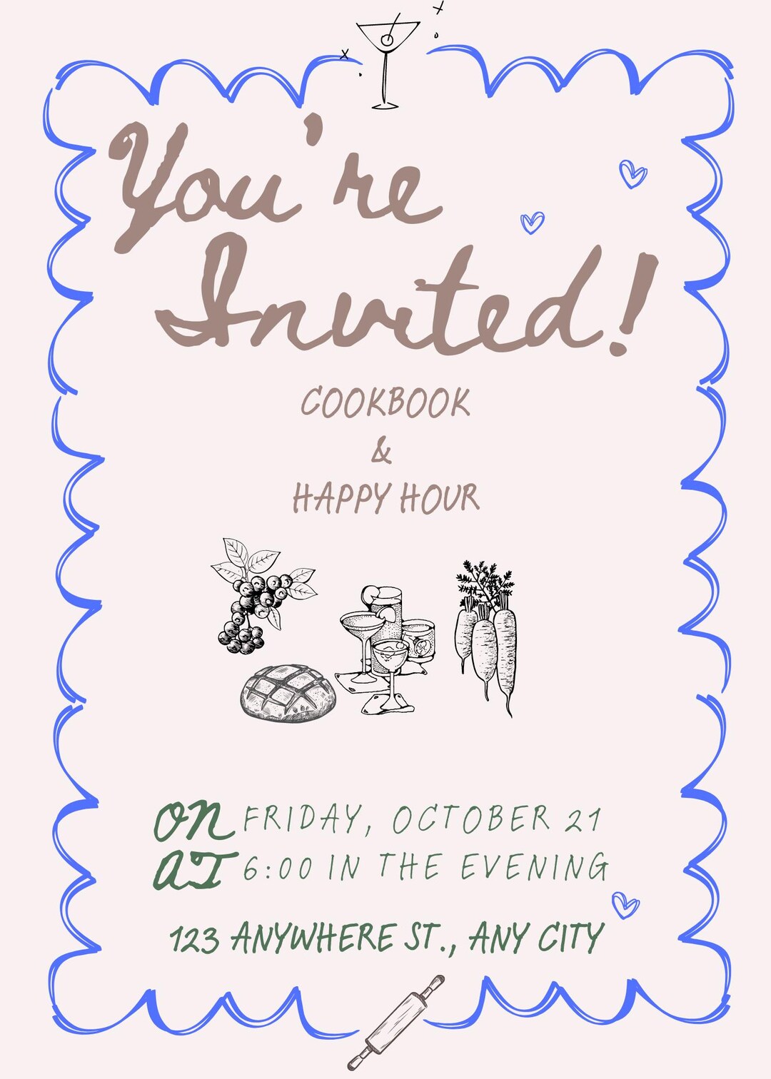 Cookbook and Happy Hour Invite Template - Etsy