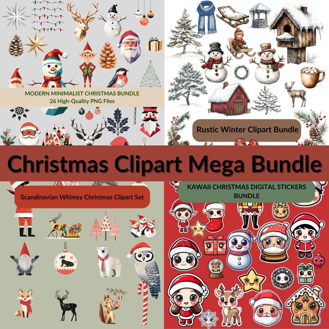 Christmas Clipart Mega Bundle | 81 PNG Files | 4 Unique Holiday Styles ...