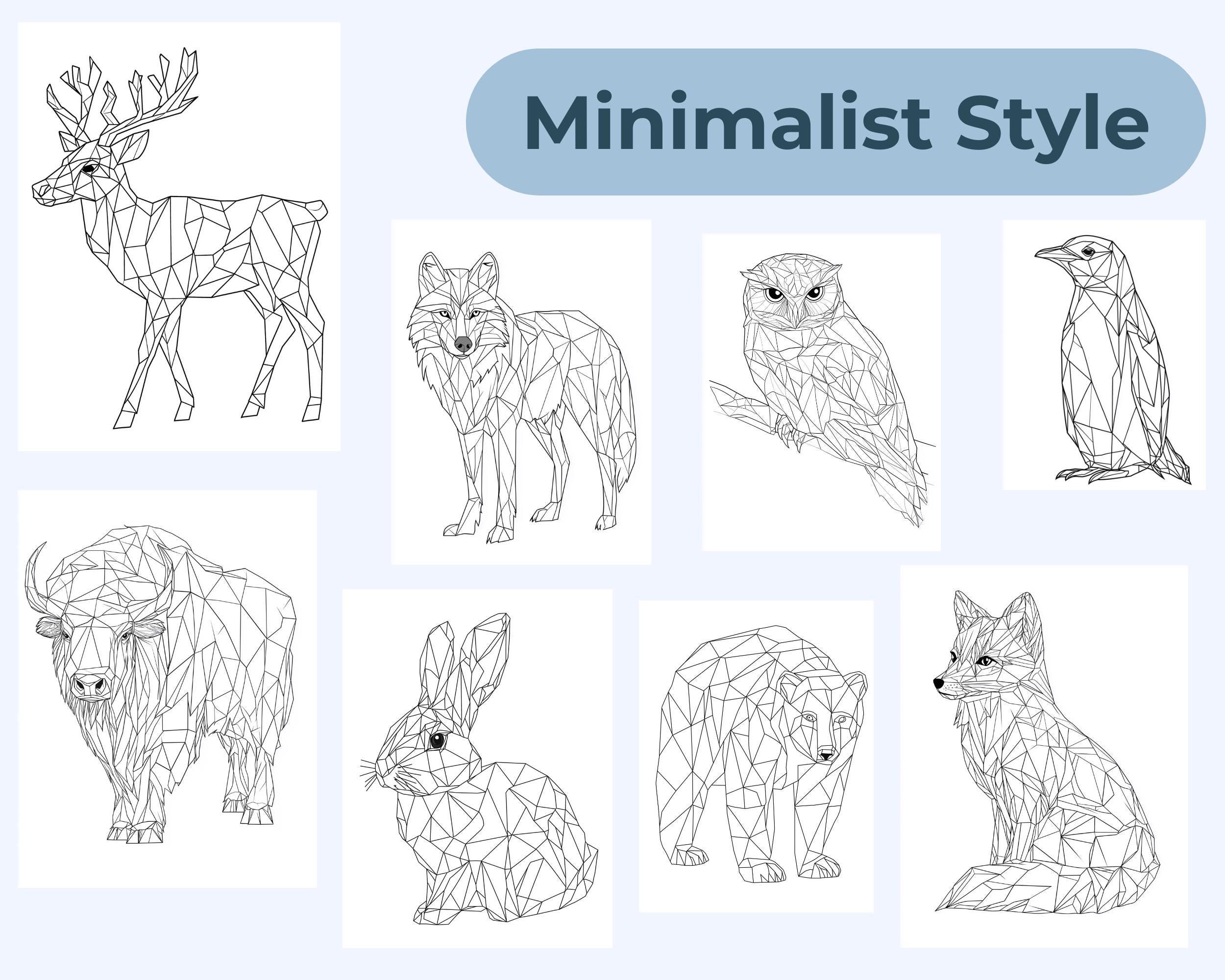 Geometric Arctic Animals Coloring Pages | 8 Minimalist Winter Animals ...