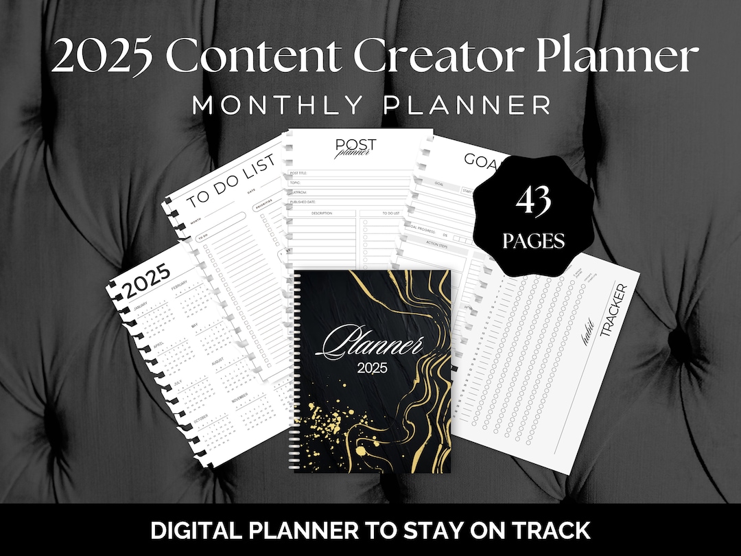 Black and Gold Digital Planner 2025, Content Creator Planner - Etsy