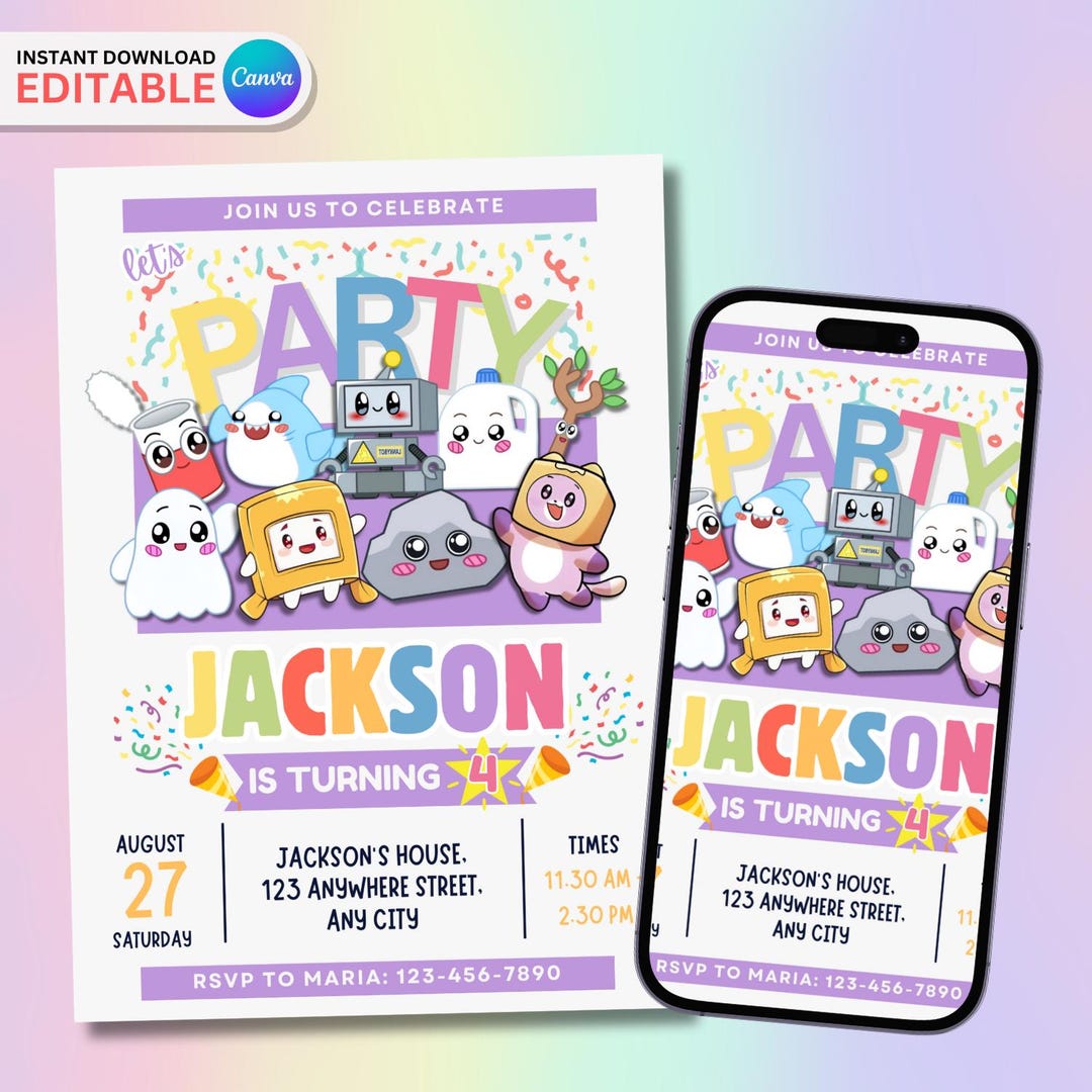 Lankybox Purple Birthday Invitation, Lankybox Birthday, Lankybox ...