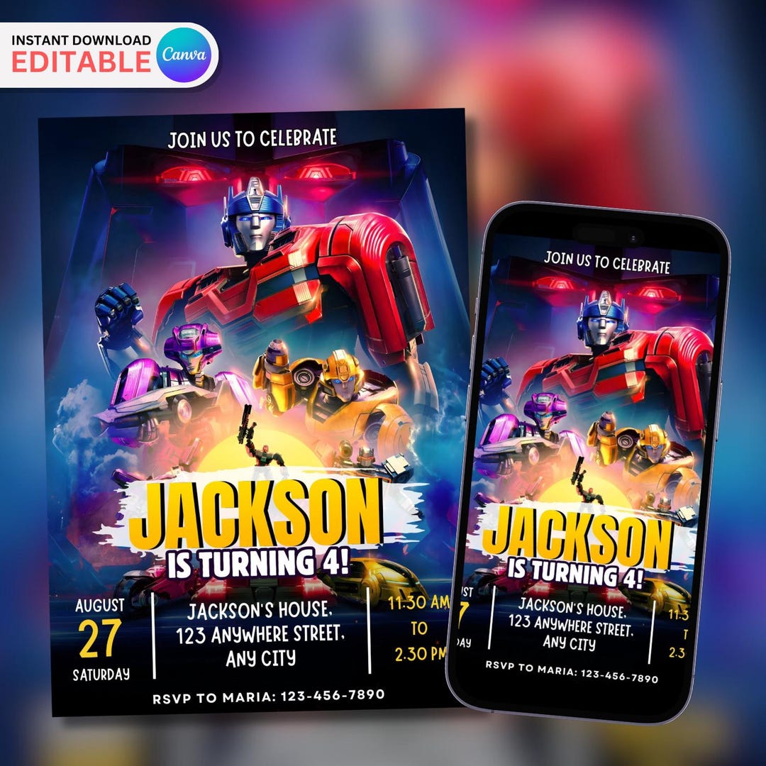 Transformer One Birthday Invitation, Autobots Printable, Transformer ...