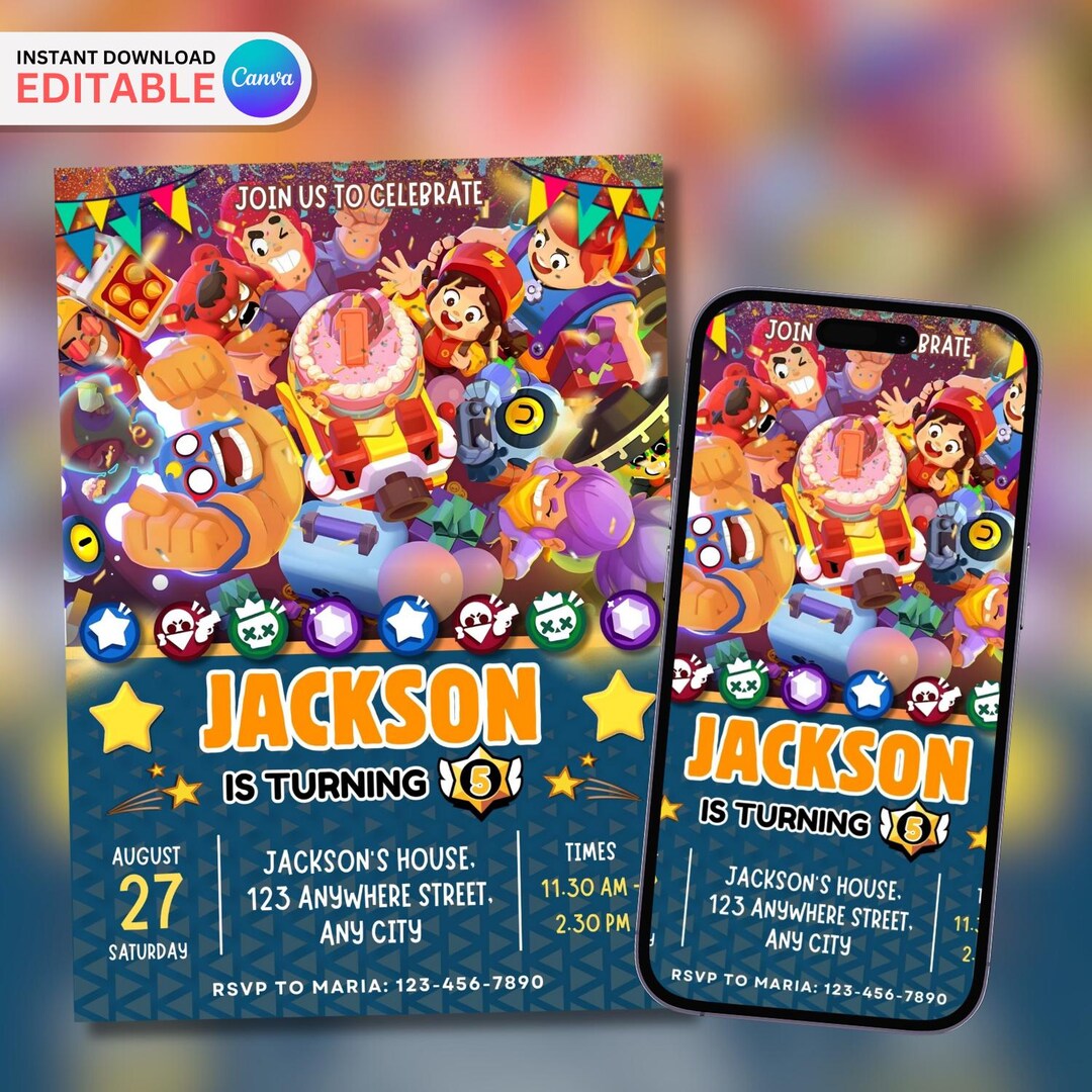 Brawl Stars Birthday Invitation, Brawl Stars Party Invite , Brawl Stars ...