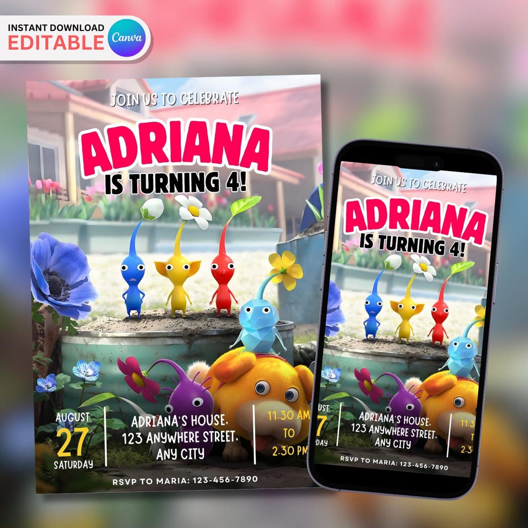 Pikmin Birthday Invitation, Pikmin Birthday, Pikmin Invitation, Pikmin ...