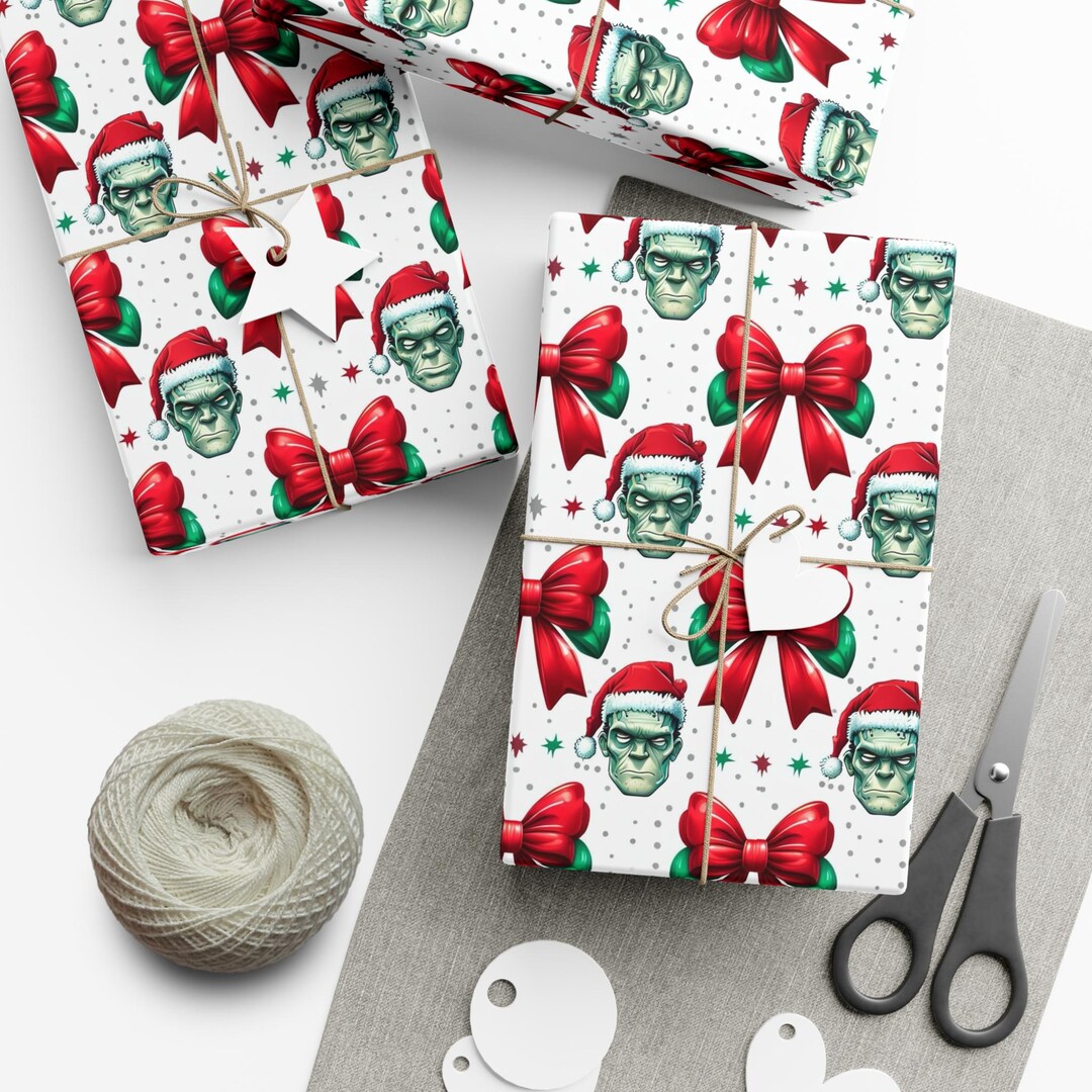 Frankenstein Goth Christmas Wrapping Paper, Gothmas Decorations, Goth ...
