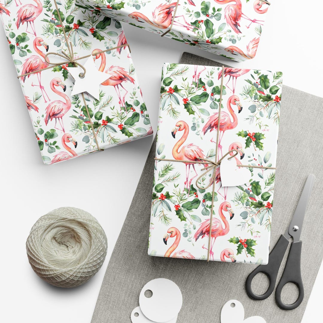 Tropical Flamingo Christmas Wrapping Paper Roll, Festive Flamingo ...
