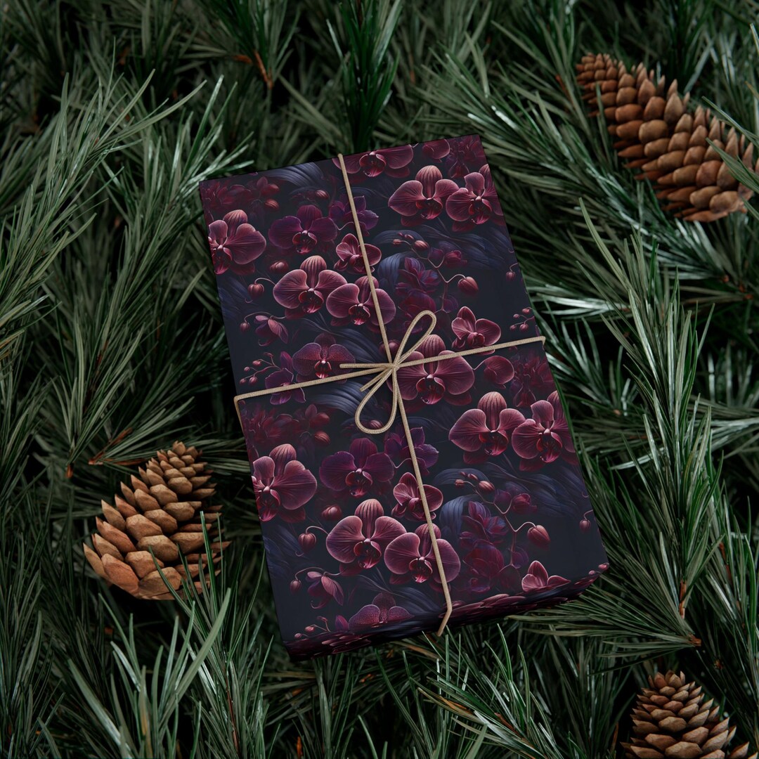 Gothic Purple Orchids, Goth Christmas Gift Wrap, Violet Floral Gift ...
