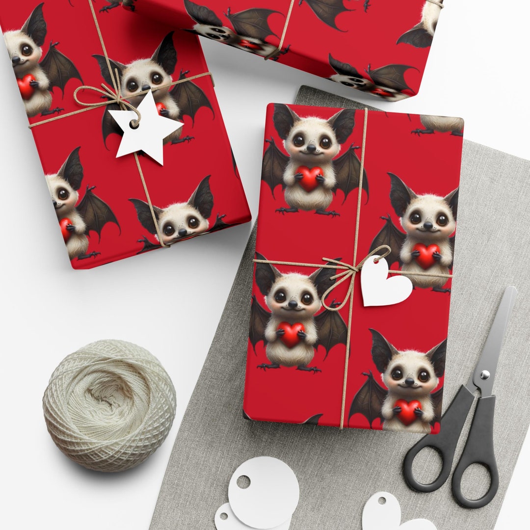 Bat Valentine Gothic Gift Wrap, Halloween Gift Wrap, Gothic Anniversary ...